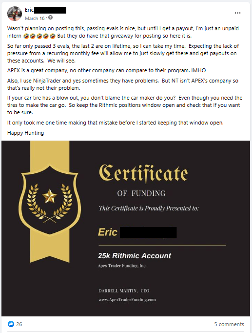 Apex Trader Funding Reviews from Users